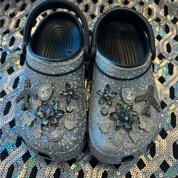 CROCS | Shoes | Custom Black Glitter Croc With Bling Jibbitz | Poshmark